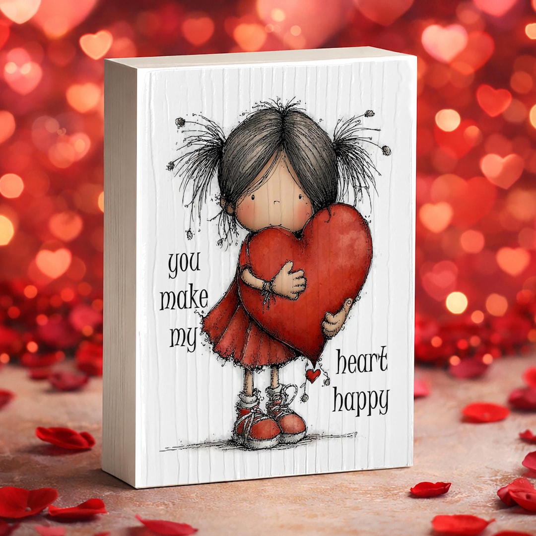You Make My Heart Happy Plaque - Valentine Love Gift Block - Etsy