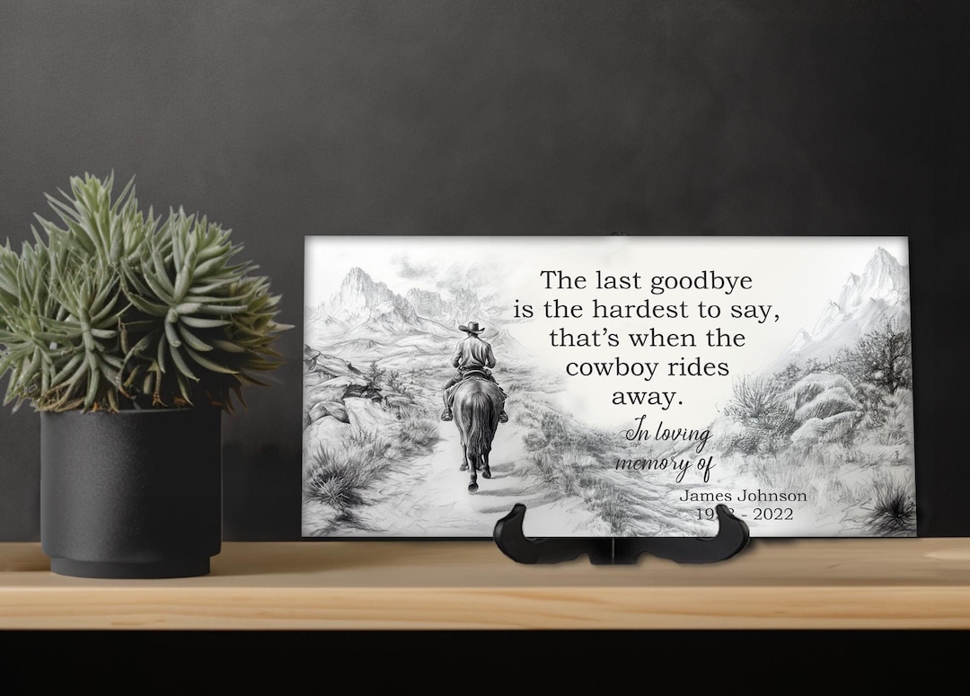 Cowboy Rides Away - Personalized Memorial Ceramic Tile - Custom Cowboy ...