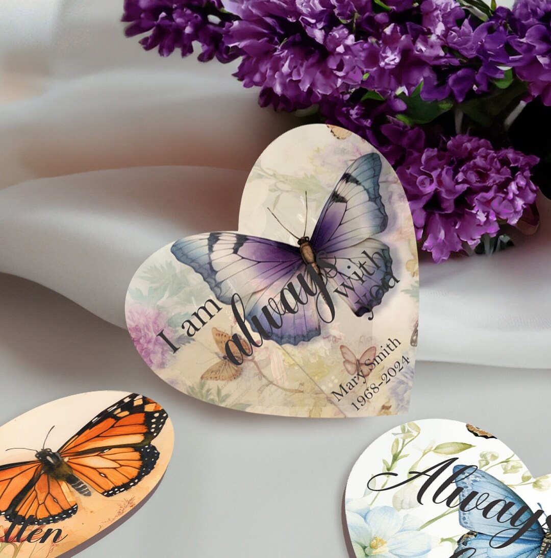 Personalized Butterfly Memorial Tokens – Wooden Heart Keepsake Favors ...