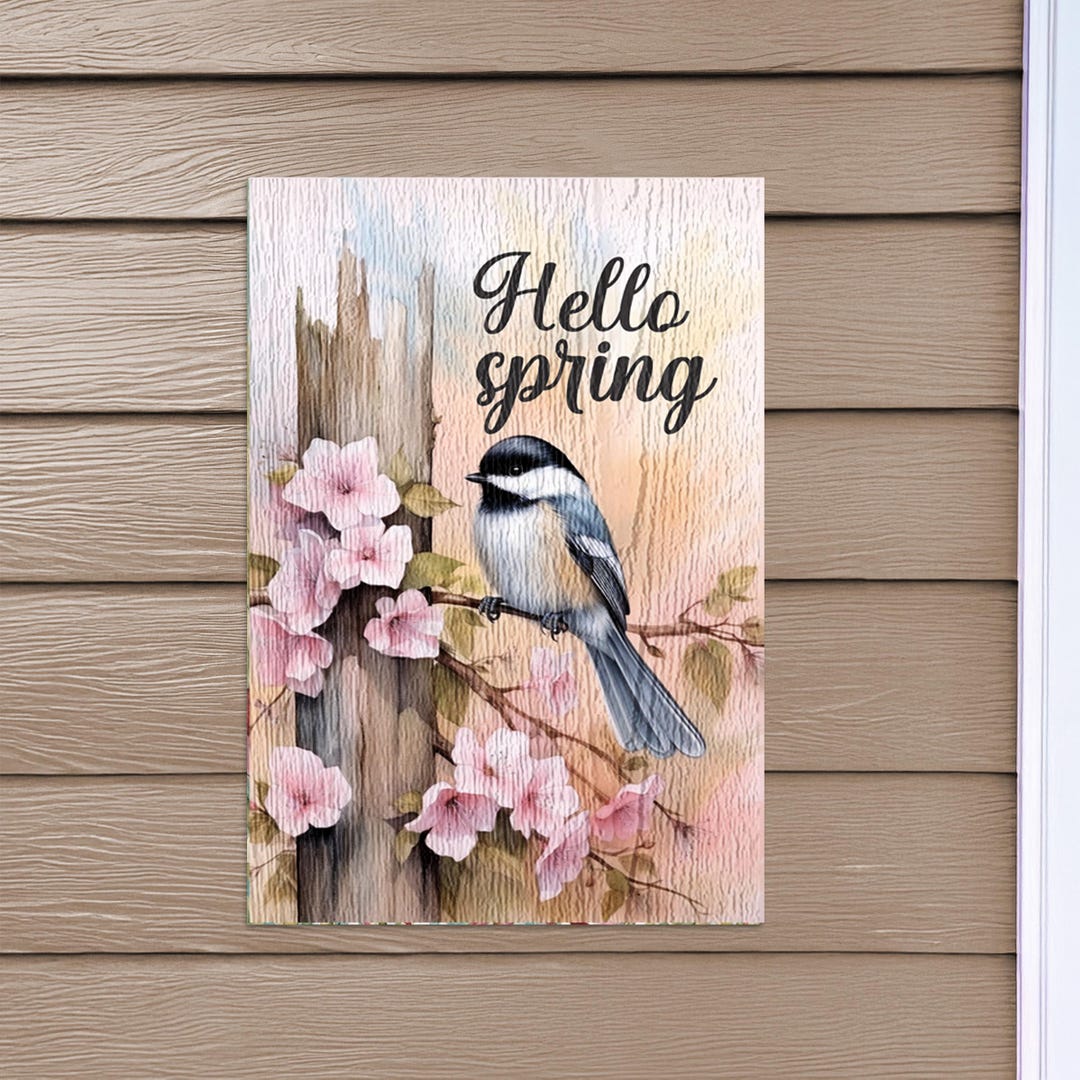 Chickadee Welcome - Elegant Spring Blossoms Porch Sign Board | Outdoor ...