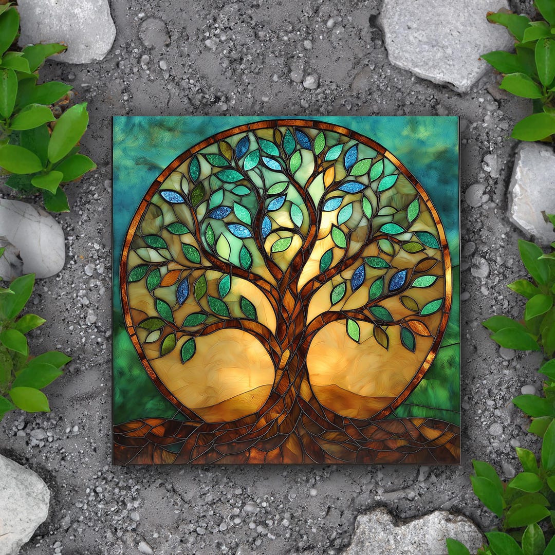 Tree of Life Tile: Printed Image Stained Glass Look, Inspirational ...