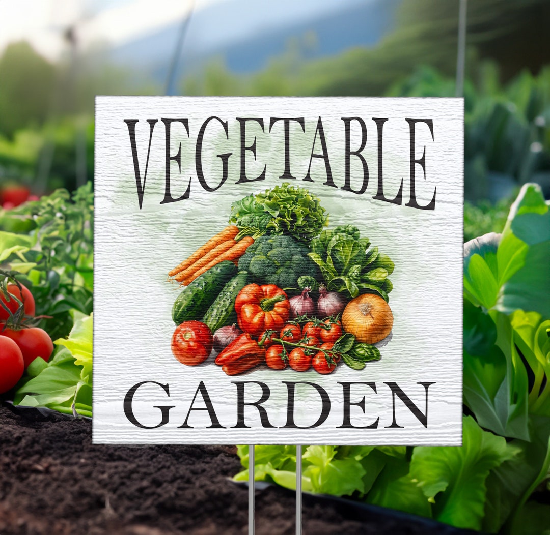 Rustic Vegetable Garden Wooden Sign With Stake, 8x8 Outdoor Veggie Plot ...