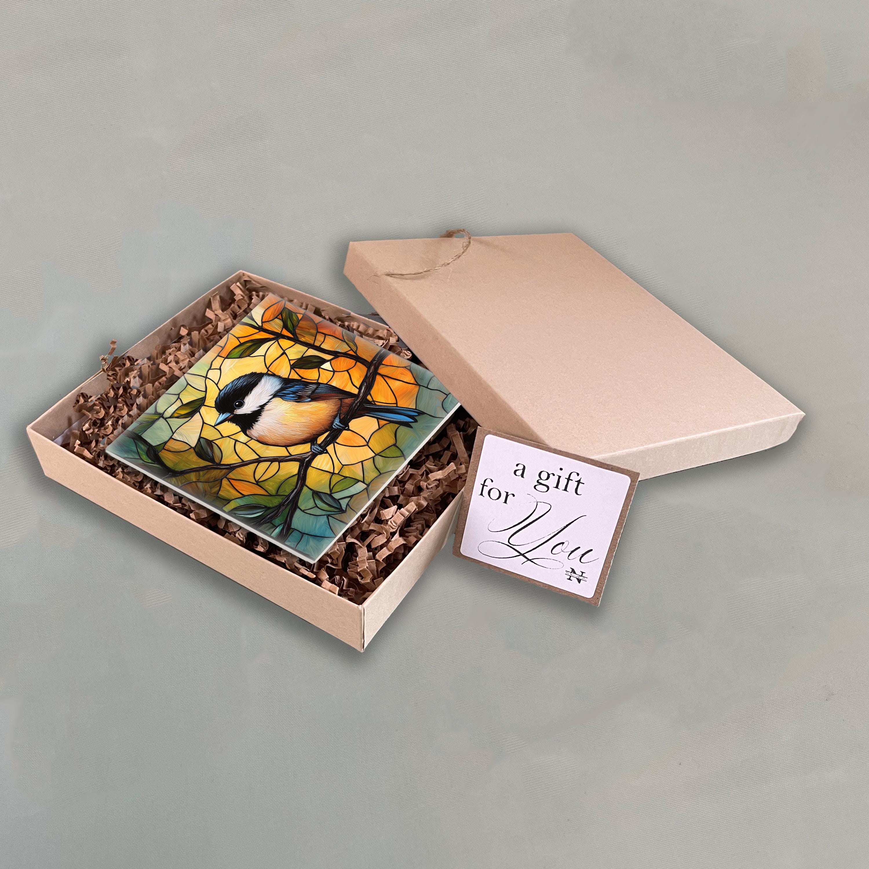 Chickadee Art Tile: Printed Image Stained Glass Style, Nature-inspired ...