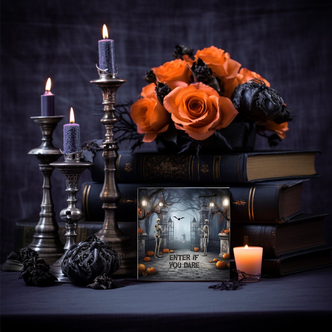 Skeletons and Graveyard "enter If You Dare" Halloween Decor Set of ...