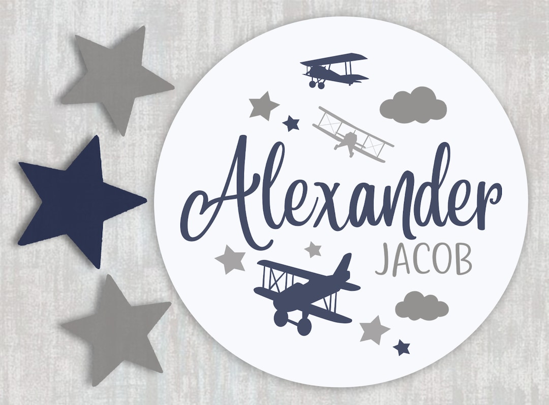 Airplane Nursery Aviation Name Sign With Airplanes Personalized Round ...