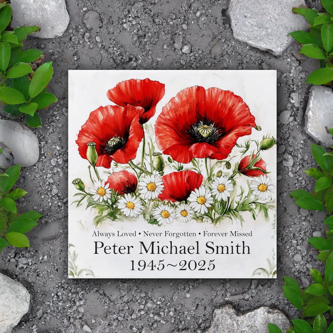 Personalized Poppy Memorial Tile – in Loving Memory Floral Remembrance ...