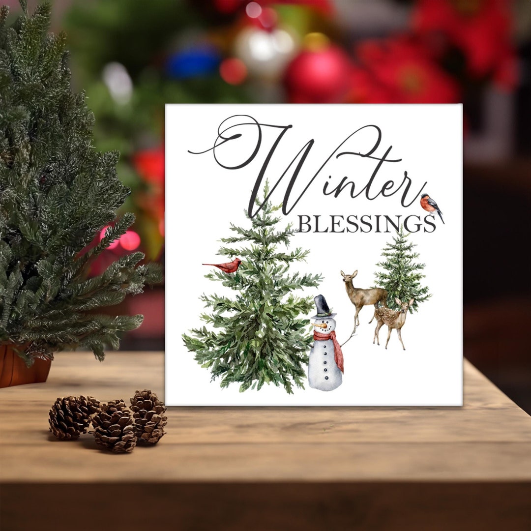Winter Blessings Sign: Snowman, Deer, Cardinal - Christmas Home Decor - Etsy
