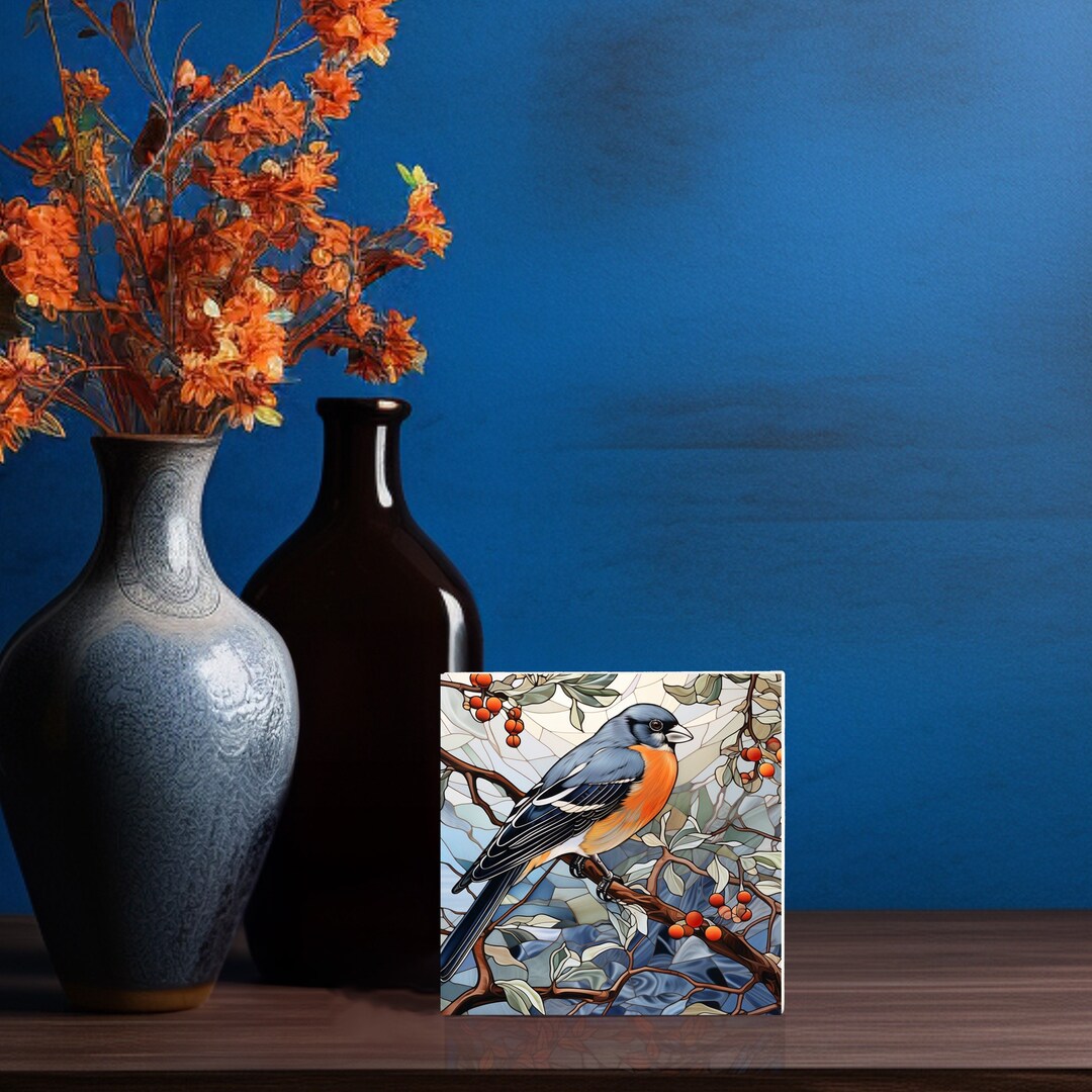 Finch Stained Glass Art, 4x4 Ceramic Tile With Printed Image in the ...