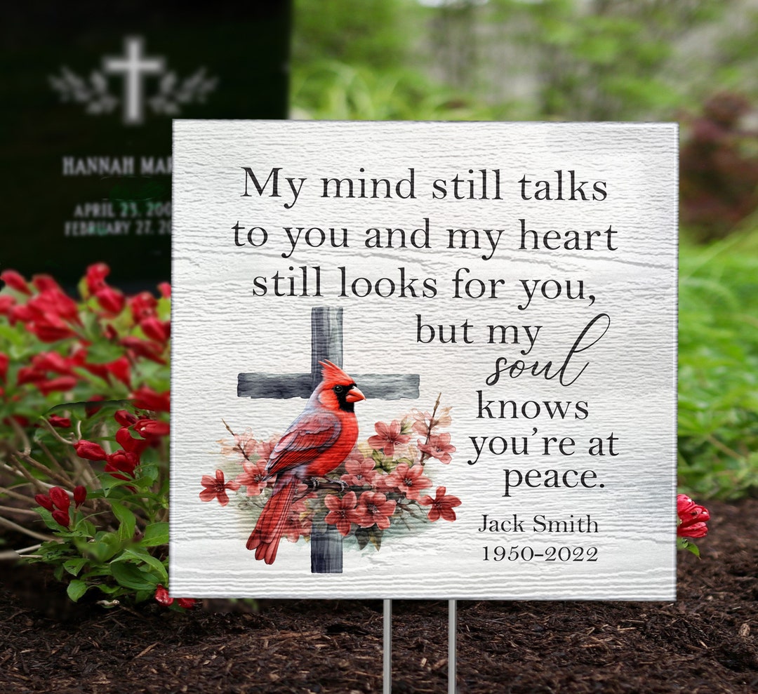 Personalized Memorial Garden Sign With Cardinal and Cross, Grave Marker ...