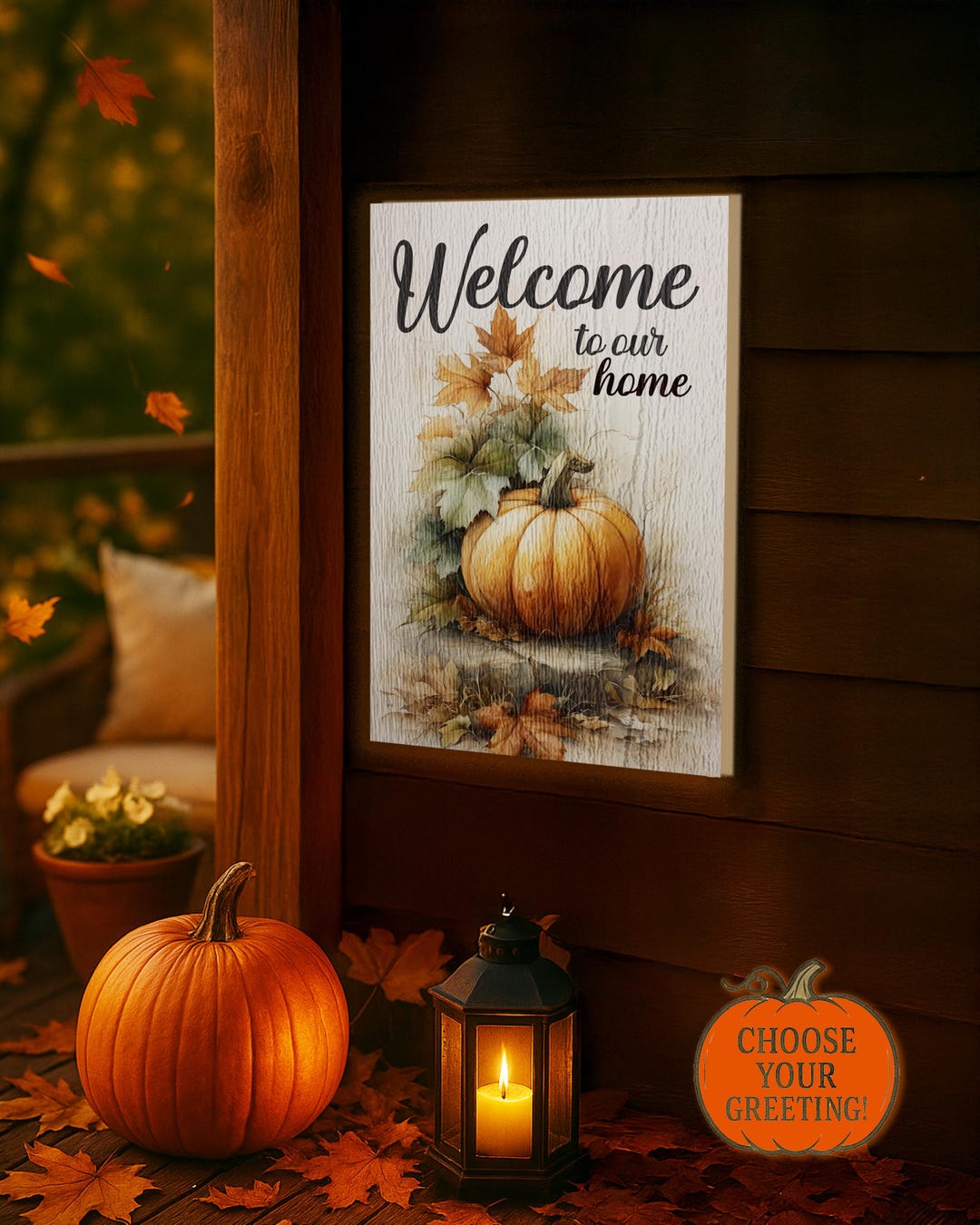 Fall Welcome Sign – Pumpkin Porch Decor, Rustic Autumn Wall Art ...