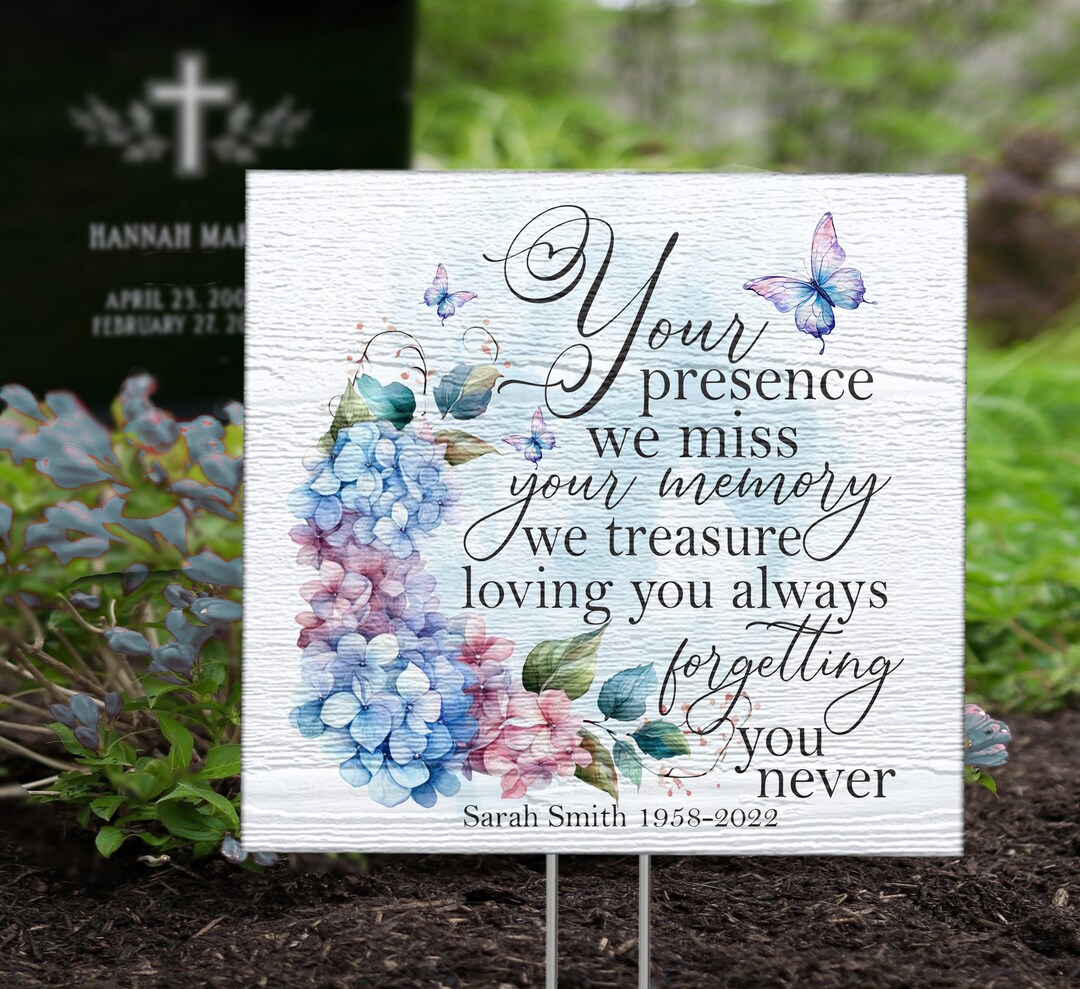 Personalized Hydrangea Butterfly Grave Marker, Memorial Garden Sign for ...