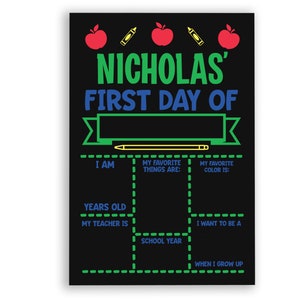 Customizable First Day of School Chalkboard Sign - Reusable Back-to ...