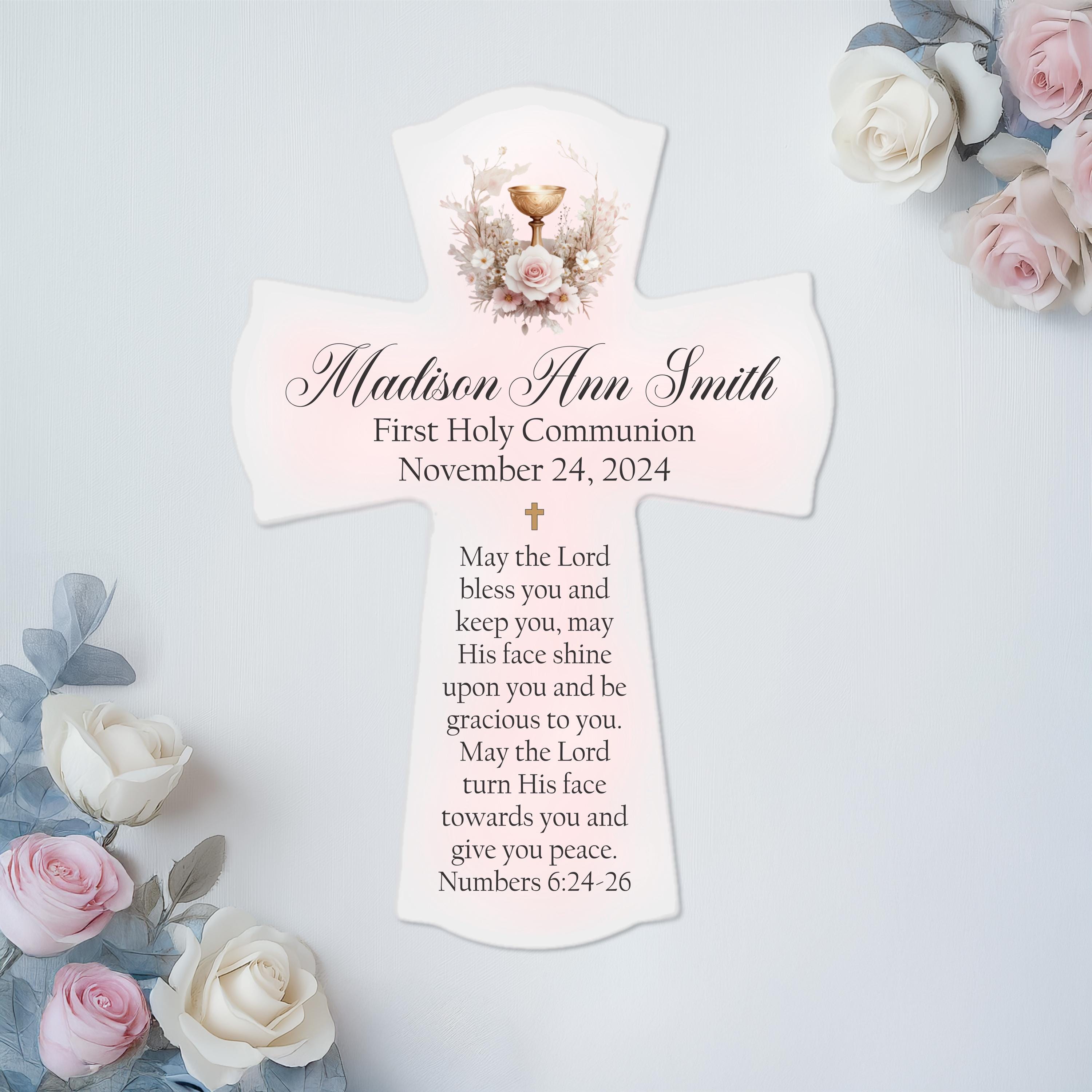 First Communion Wall Cross – Personalized Name & Bible Verse Christian ...