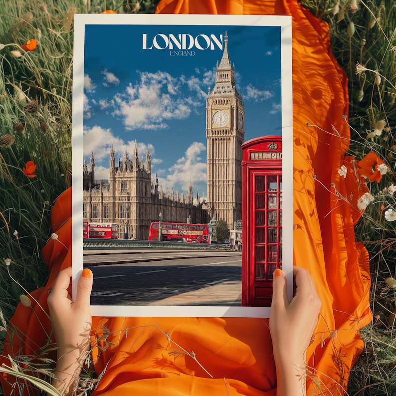 London Travel Poster: Big Ben & Red Phone Booth Print - Etsy