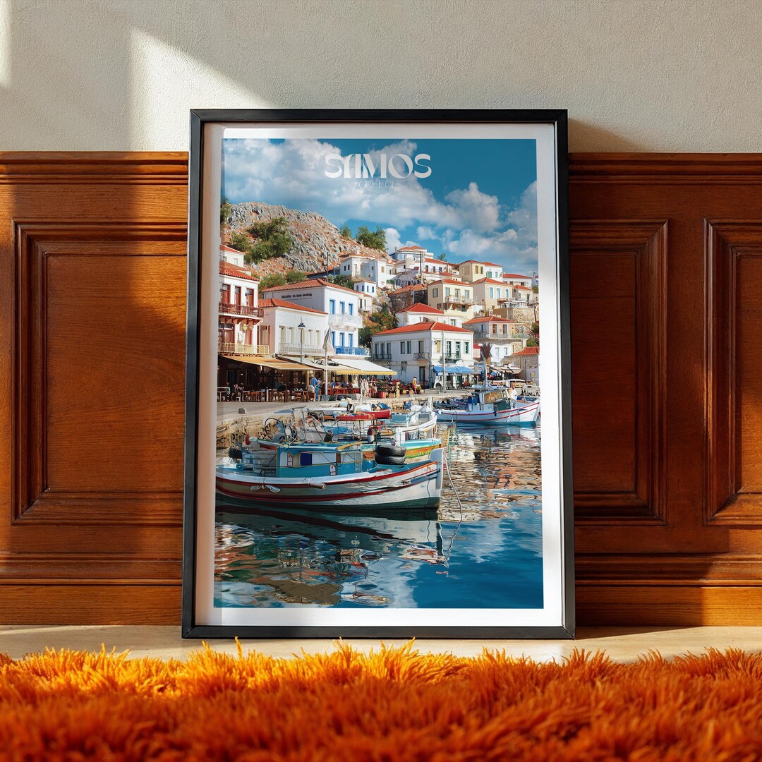 Greece Travel Poster – Samos Island Print, Aegean Coastal Wall Art ...