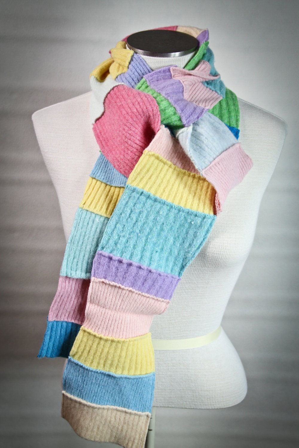 Colorful Pastel Patchwork Felted Wool Scarf Made From Sweater Cuffs - Etsy