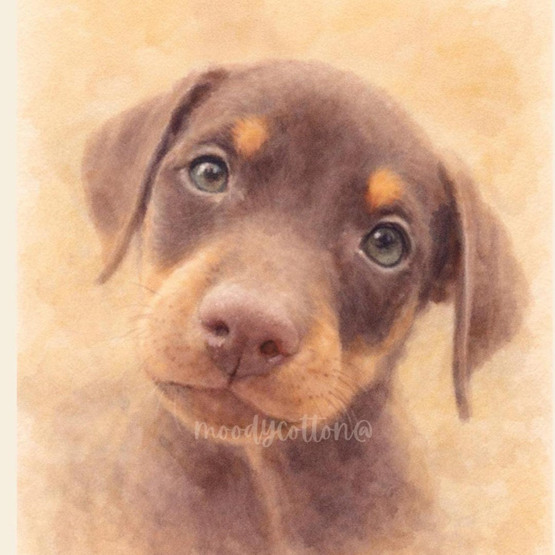 Watercolor Doberman Puppy Portrait, Neutral Nursery Art Print - Etsy
