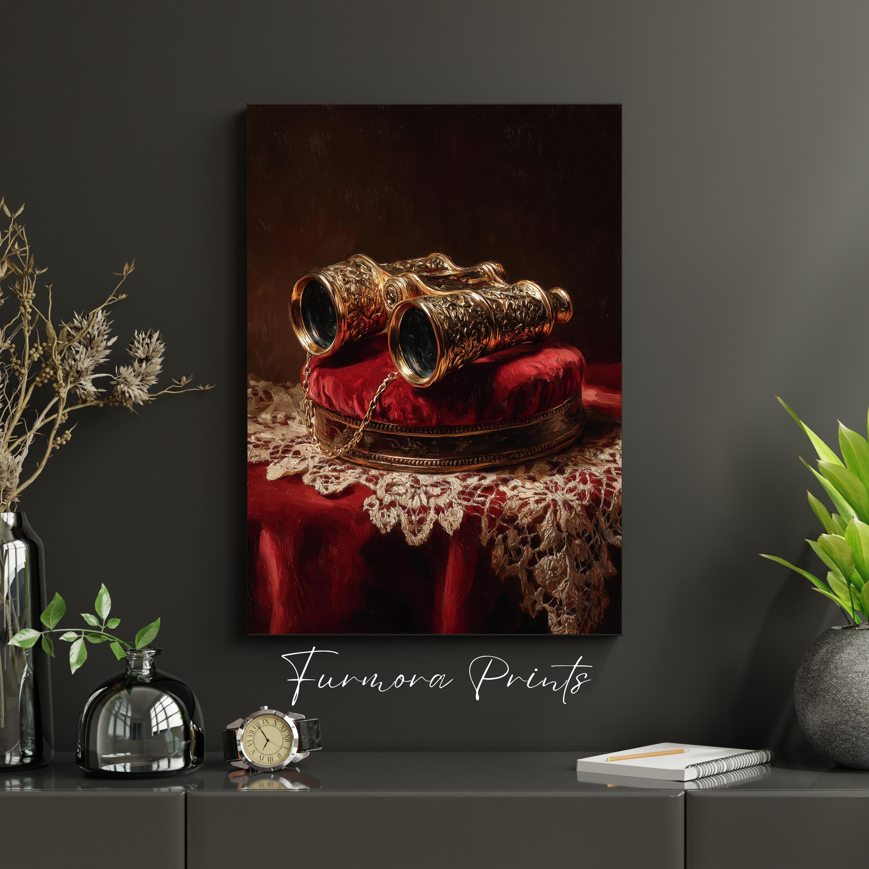 Vintage Opera Glasses Art, Antique Gold Binoculars Print, Dark Academia ...
