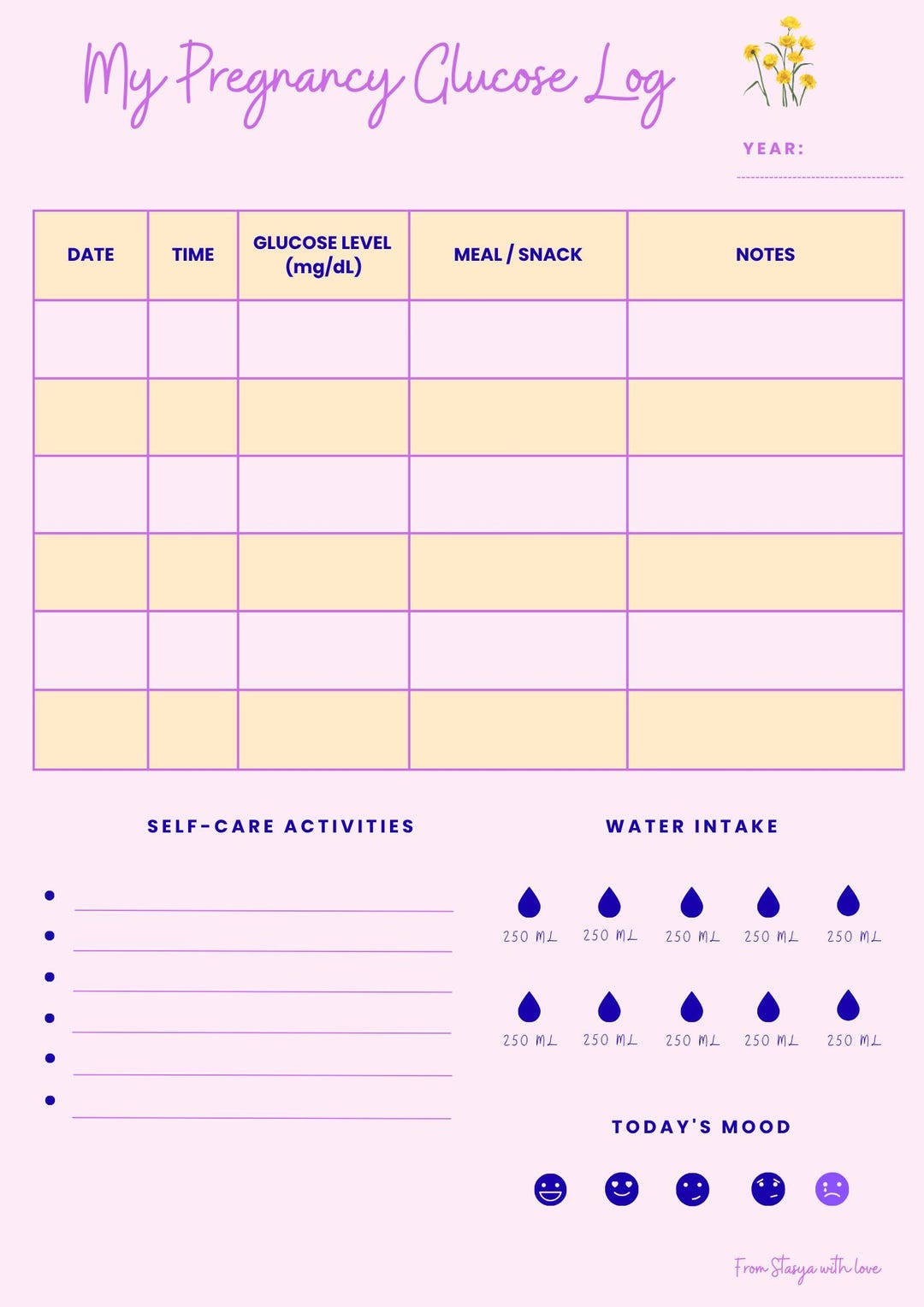Printable Pregnancy Glucose Test Log: Notable Tracker - Baby Pink - Etsy