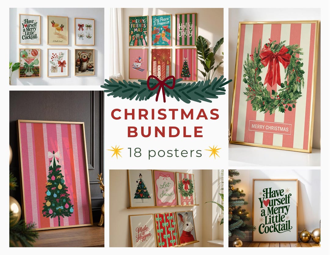Festive Wall Art Bundle | Merry Christmas Poster Collection | Holiday ...