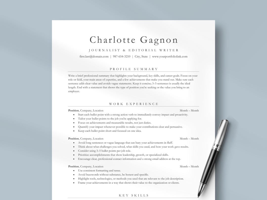 Minimalistic Ats-friendly Resume | 1 & 2 Page Versions Included | Clean ...