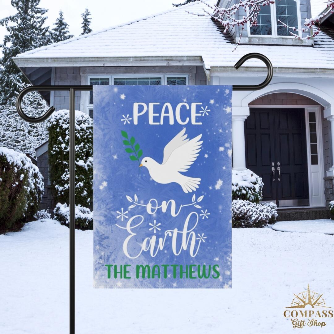 Personalized Peace on Earth Garden Banner & House Flag, Winter Holiday ...
