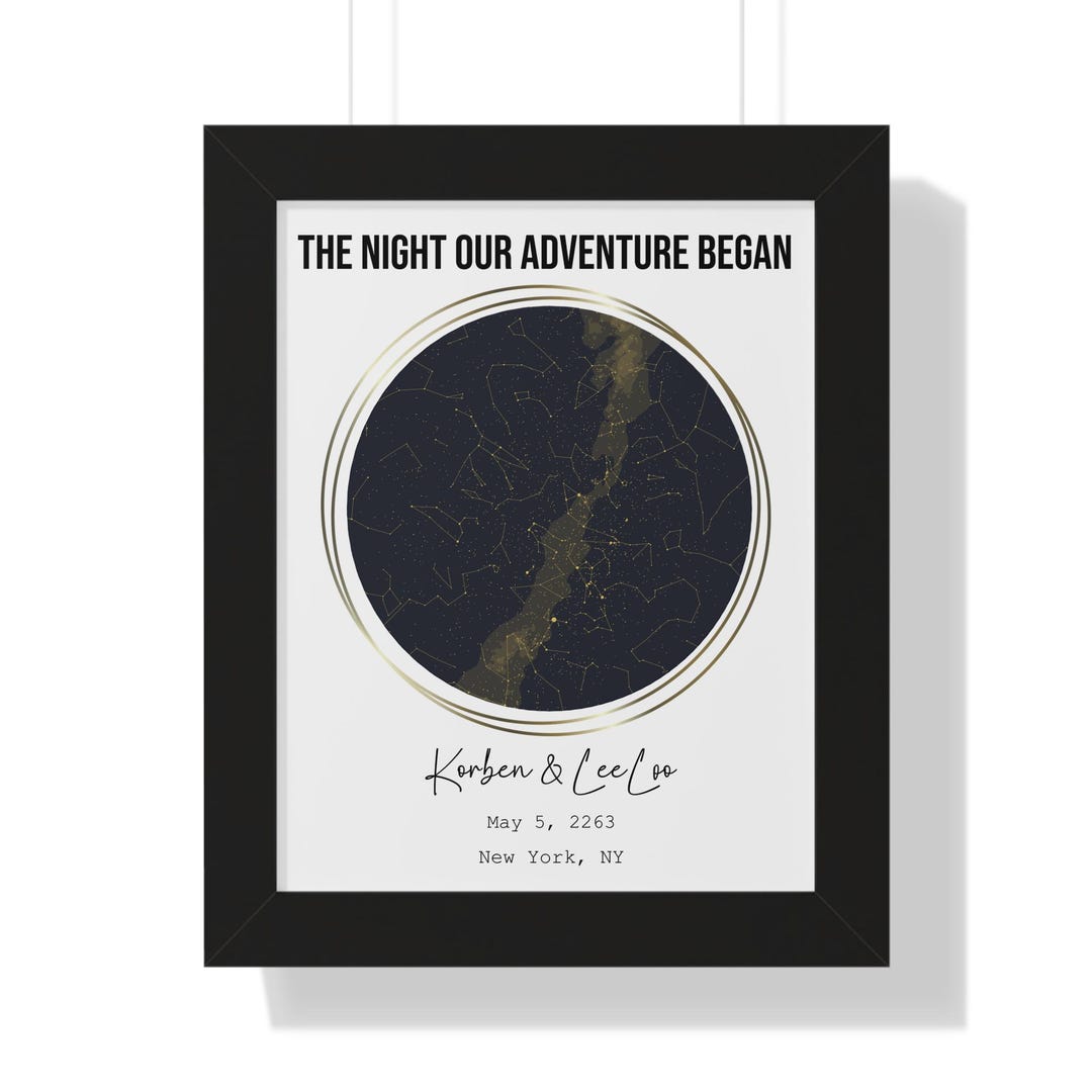 Custom Black & Gold Star Map Framed Poster for Anniversary, Birth ...