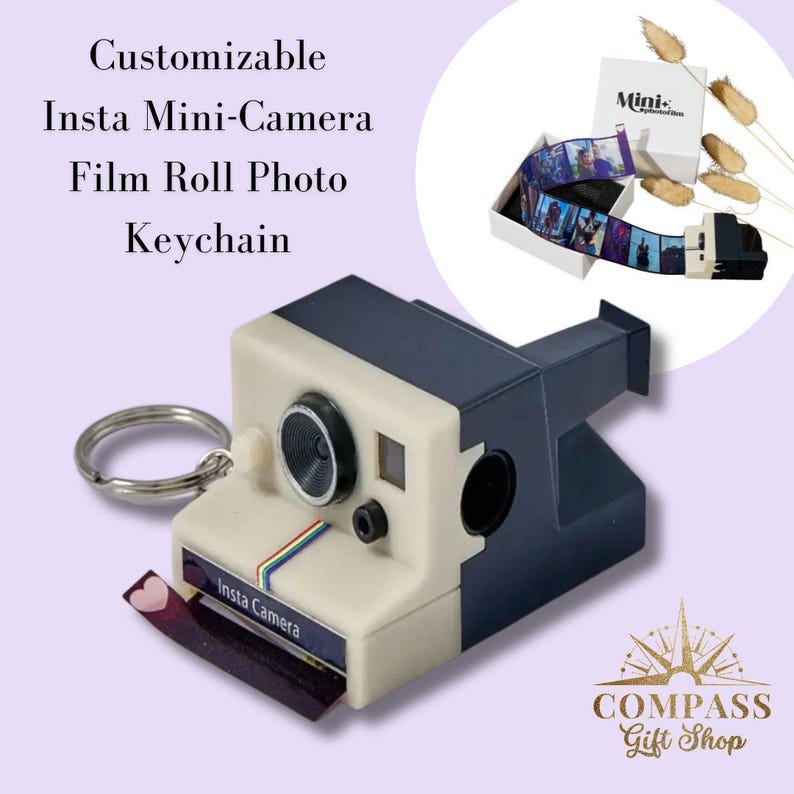 Customizable Insta Mini-camera Film Roll Photo Keychain, Personalized ...