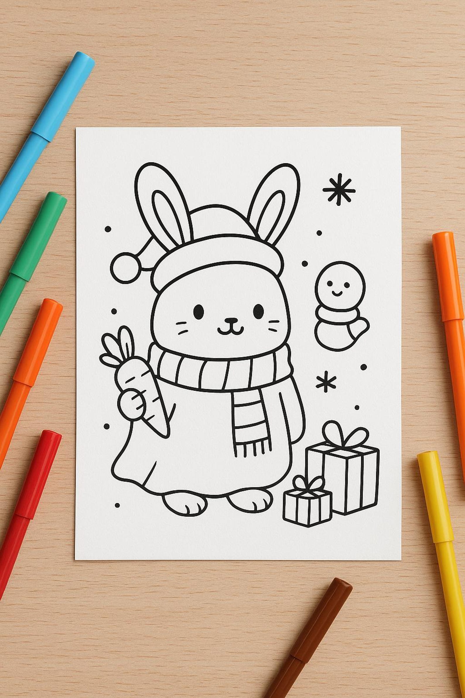 Christmas Bunny Coloring Page | Holiday Kids Activity (PDF) - Etsy