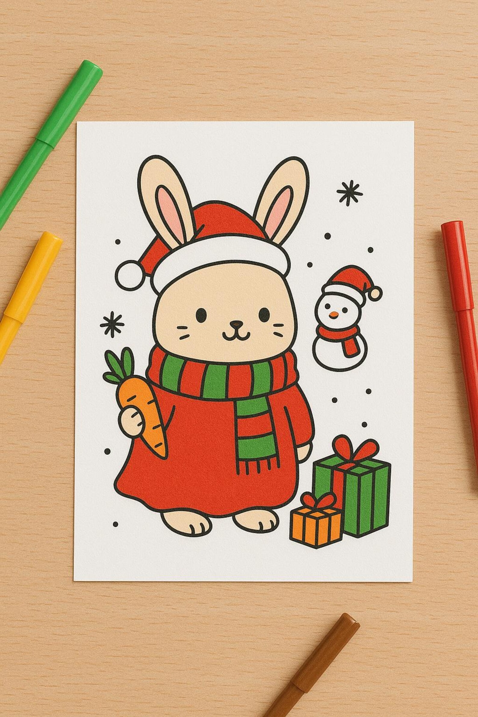 Christmas Bunny Coloring Page | Holiday Kids Activity (PDF) - Etsy