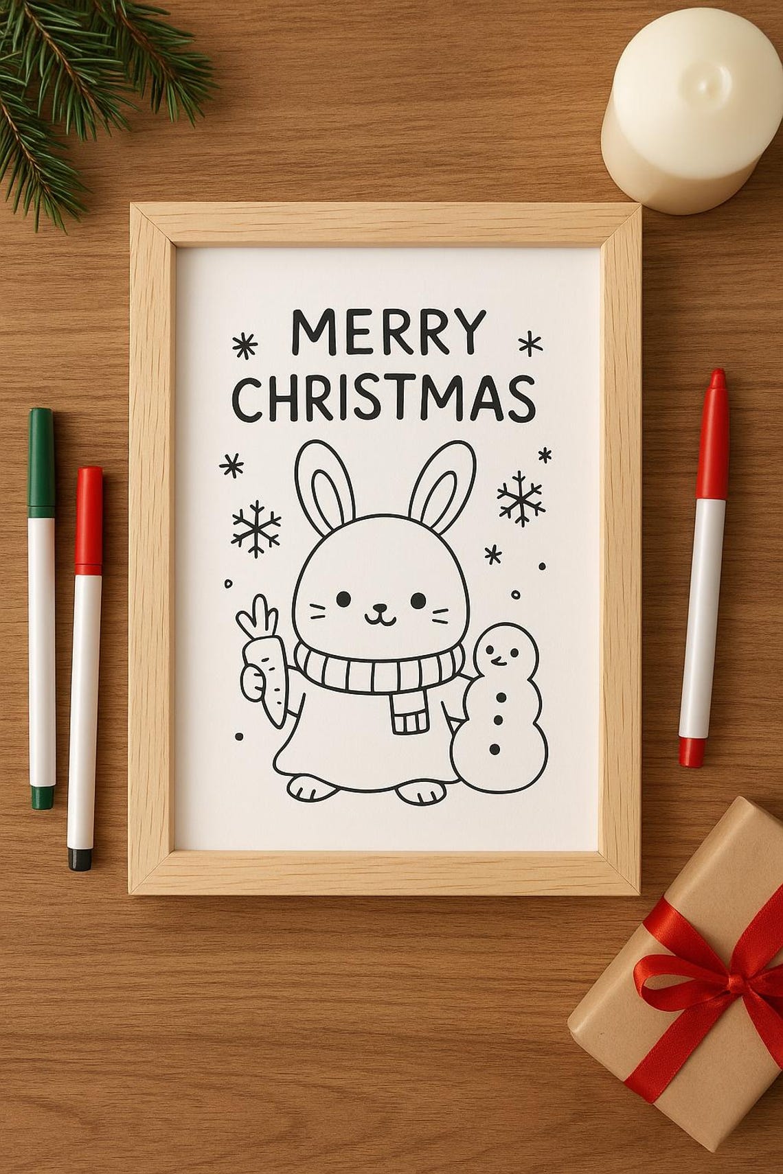 Christmas Bunny Coloring Page | Holiday Kids Activity (PDF) - Etsy