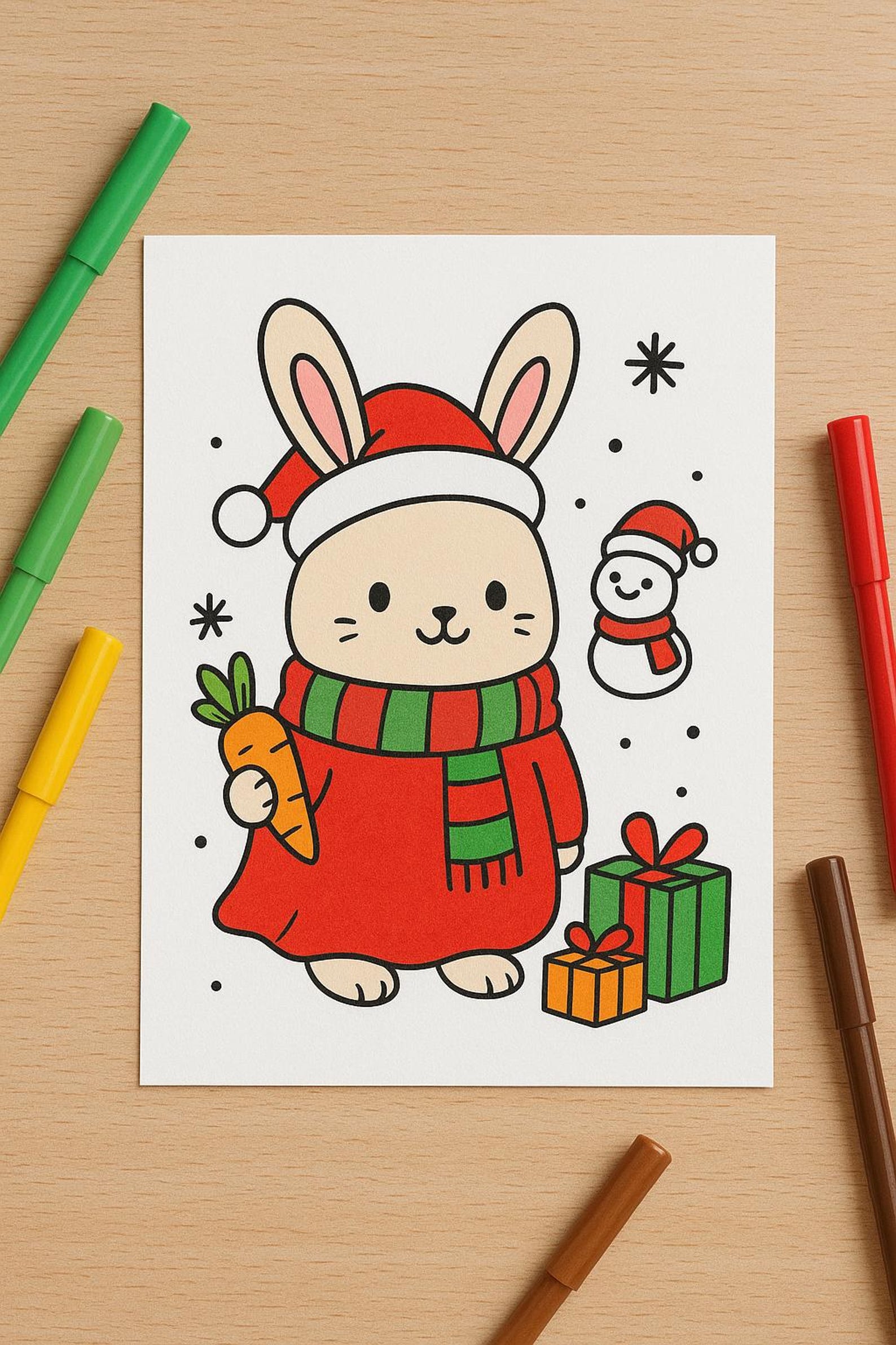 Christmas Bunny Coloring Page | Holiday Kids Activity (PDF) - Etsy