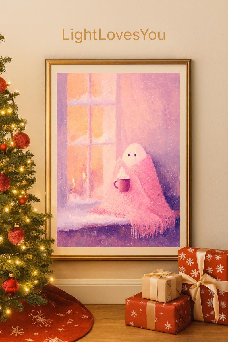 Pink Christmas Ghost Print | Hygge Holiday Art (digital Download) - Etsy