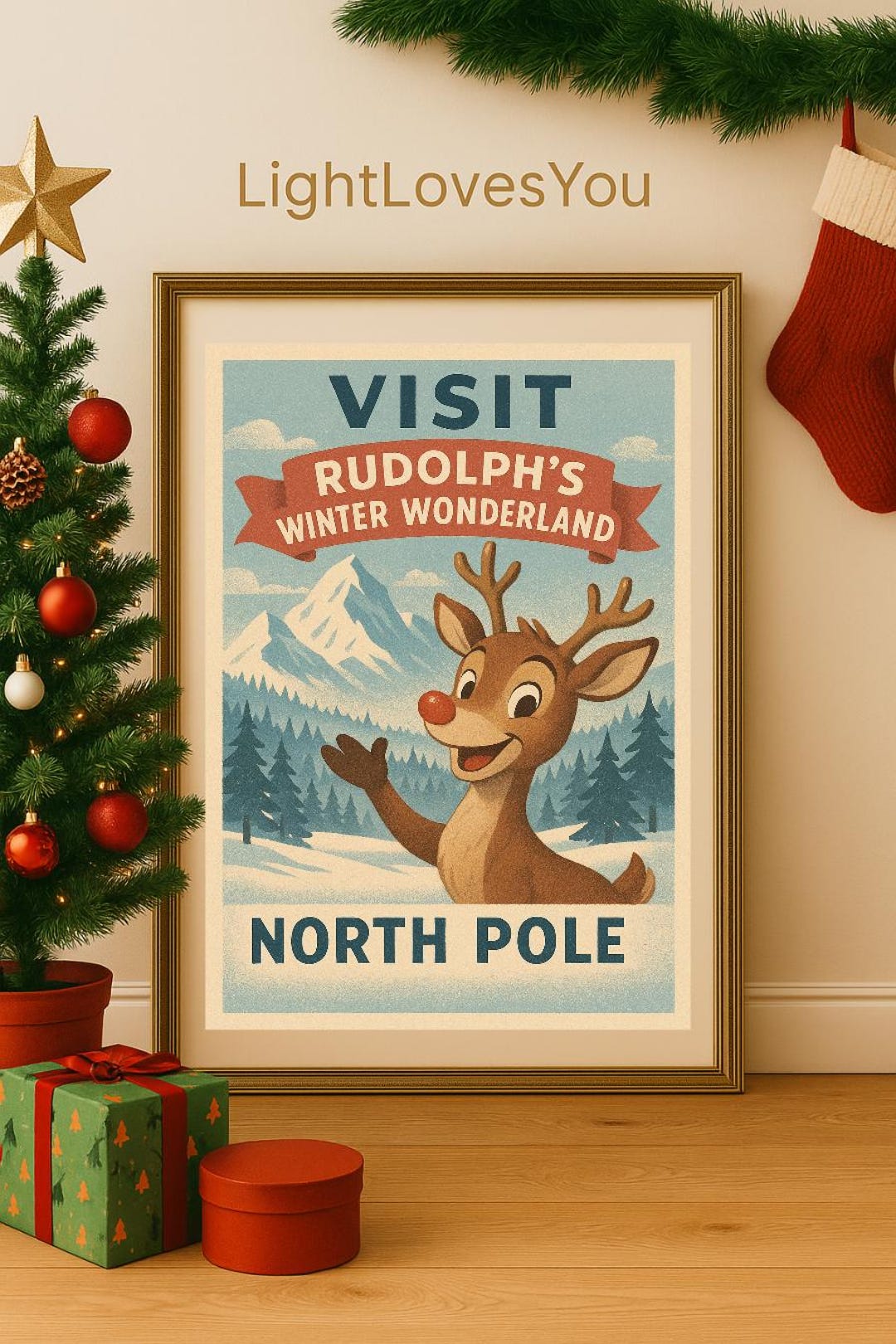 Vintage Christmas Decor | Retro Rudolph Reindeer Poster, Winter ...