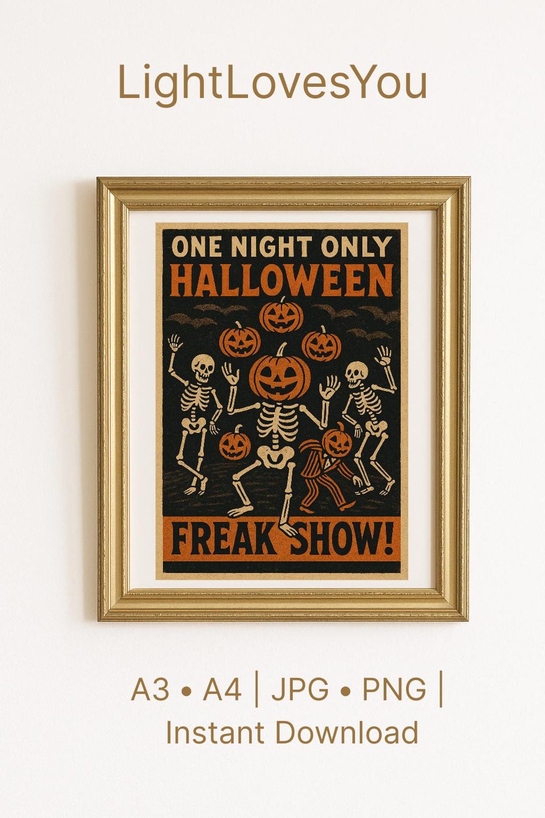 Vintage Halloween Carnival Poster Set: Spooky Freak Show Art, Digital ...