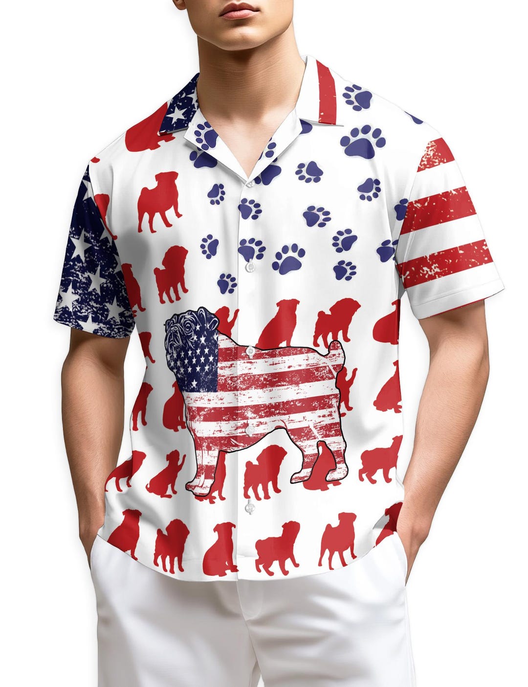 Patriotic Pug Hawaiian Shirt, USA Dog Lover Aloha Button Down - Etsy