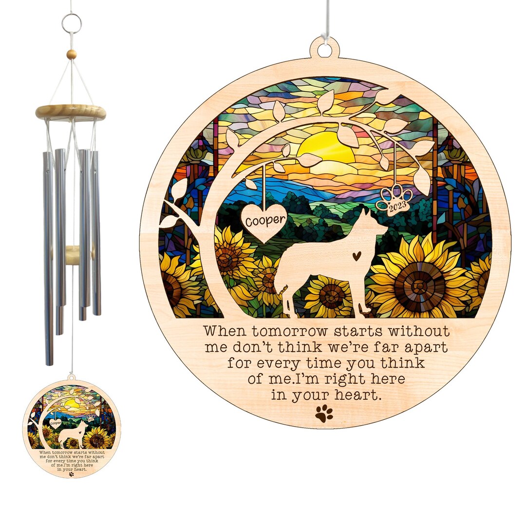 Personalized Husky Memorial Wind Chime With Tree Suncatcher, Custom Pet ...