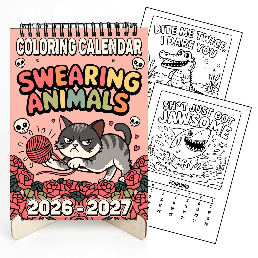 Swearing Animals Coloring Calendar 2026-2027 – Funny Rude Animal Desk ...