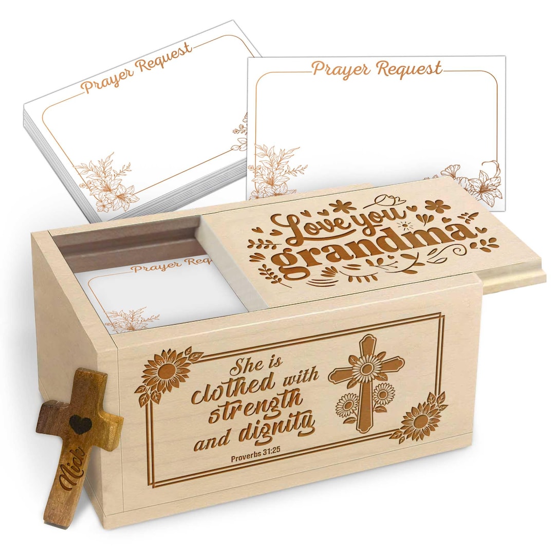 Grandma's Keepsake Prayer Box - Custom Optional Text Wood Cross ...