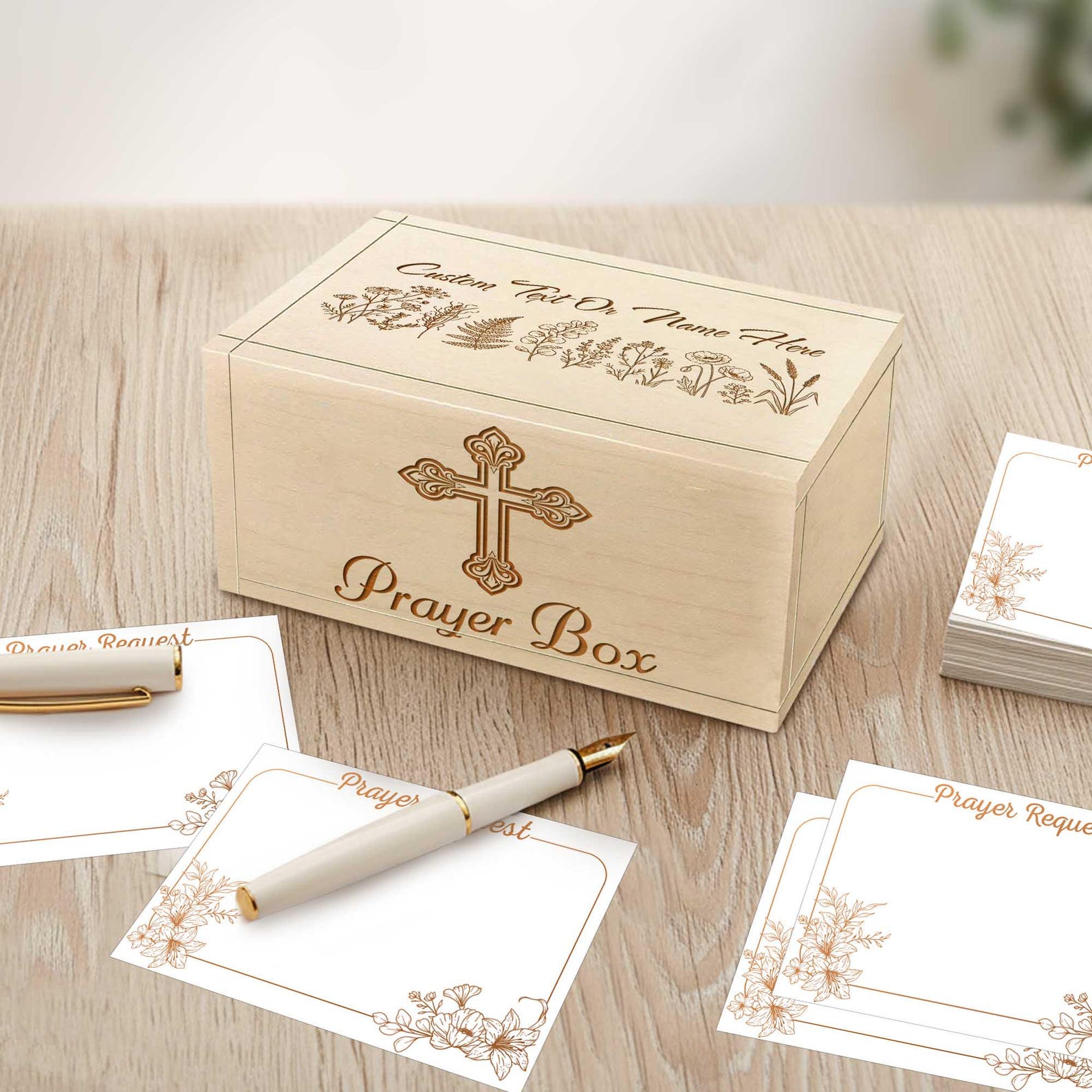 Personalized Wooden Prayer Box With Cross & 100 Cards - Etsy