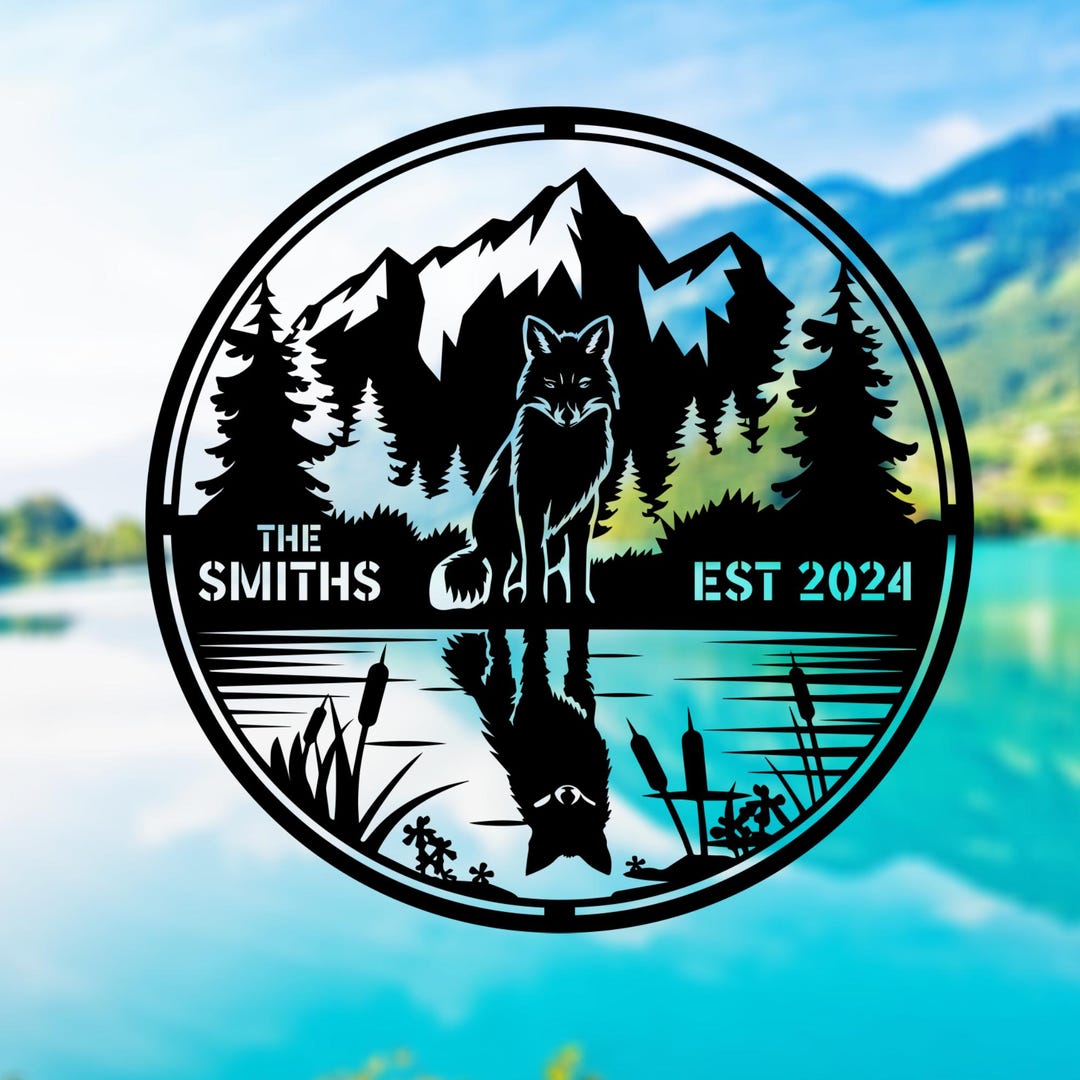Personalized Wolf Metal Sign | Custom Name Mountain Cabin Wall Art ...