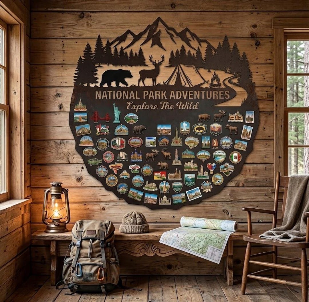 National Park Adventures Metal Sign, Custom Travel Map Wall Art ...