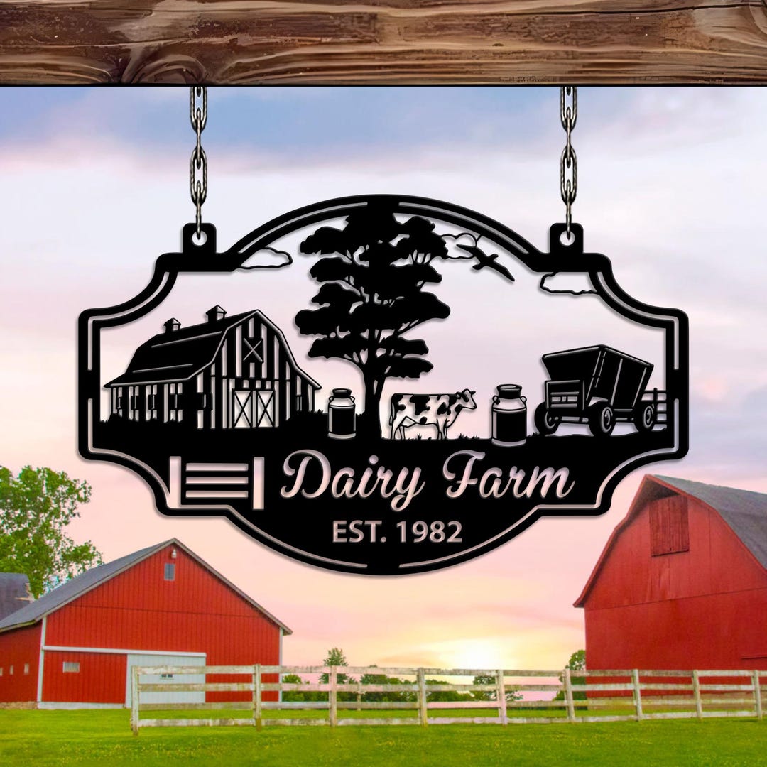 Dairy Farm Metal Sign, Custom Farm Sign, Cow Barn Wall Art, Rustic ...