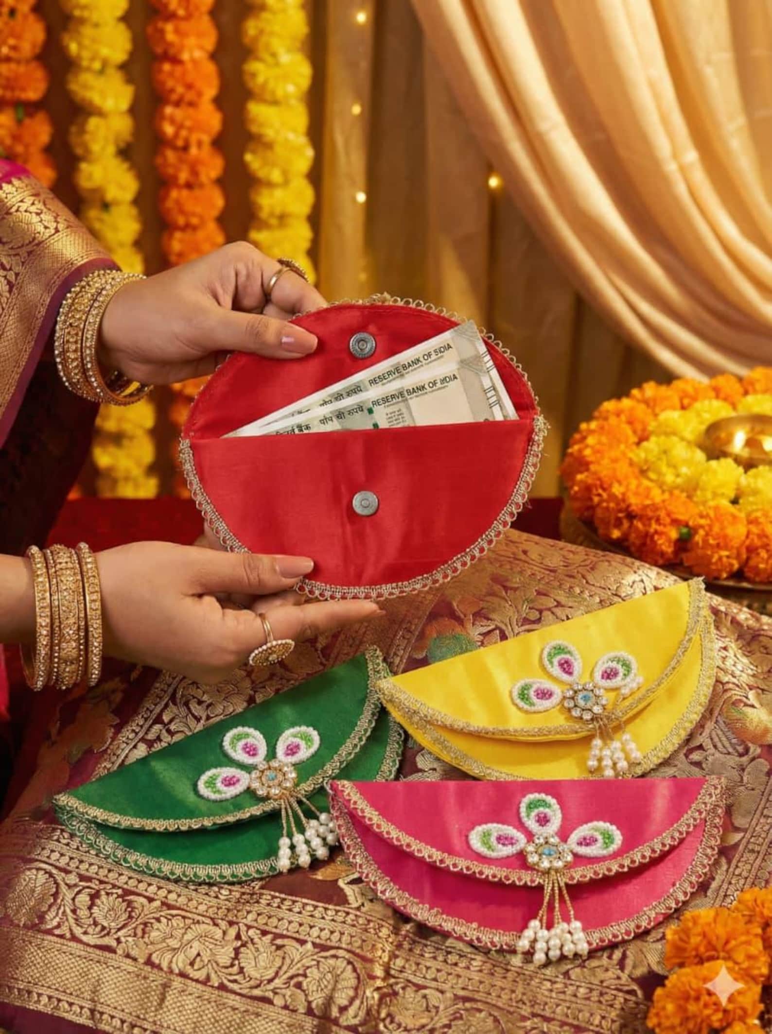 Embroidered Silk Shagun Envelope | Indian Wedding Favor, Set of 20 - Etsy