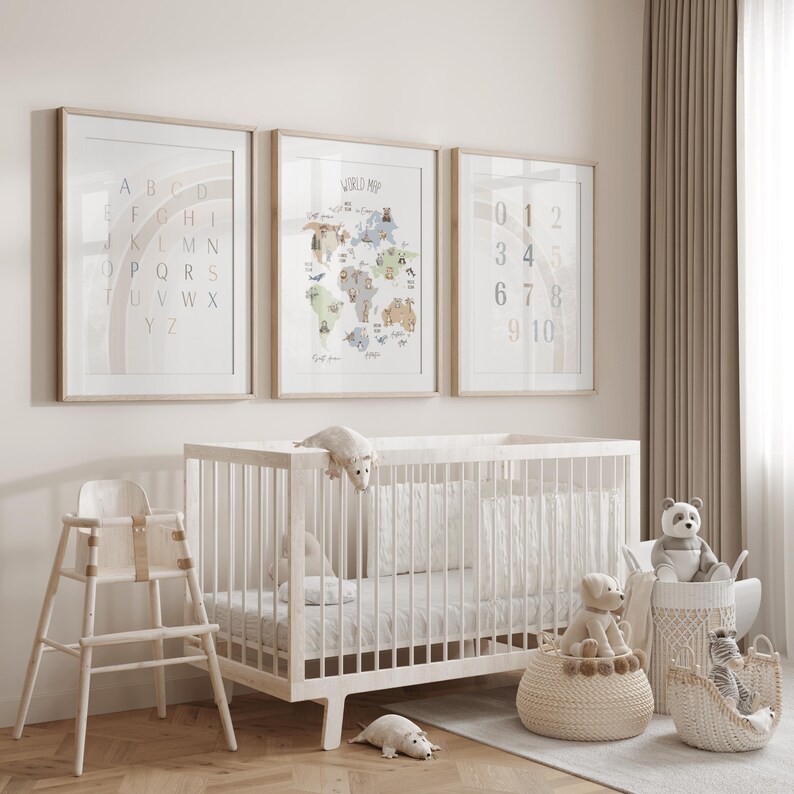 World Map ABC 123 Print Set, Kids Nursery Decor (digital Download) - Etsy