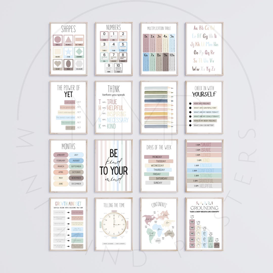 Classroom Posters Set of 16, Printable Classroom Decor, Educational ...