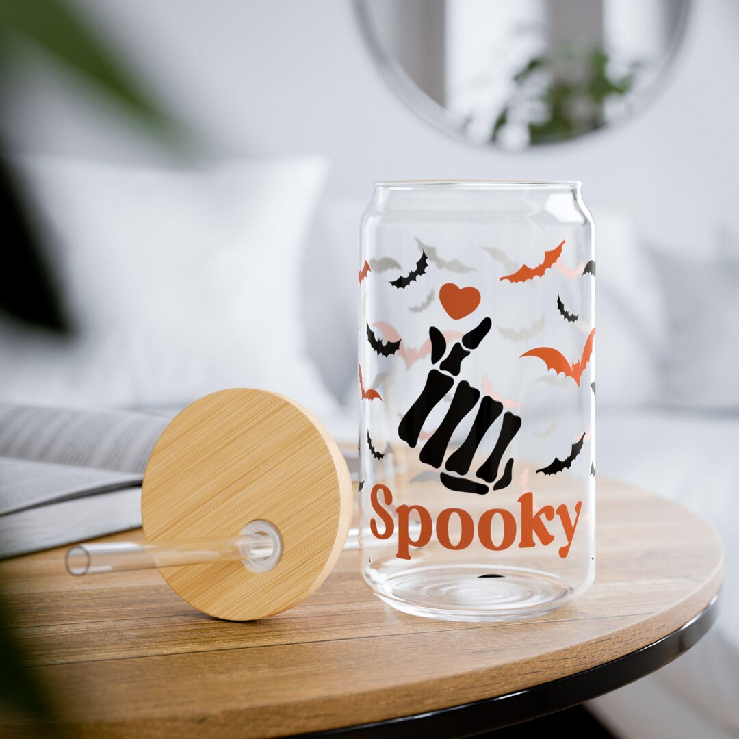 Spooky Sipper Glass - Halloween Bat Design Eco-friendly Drinkware 16oz ...