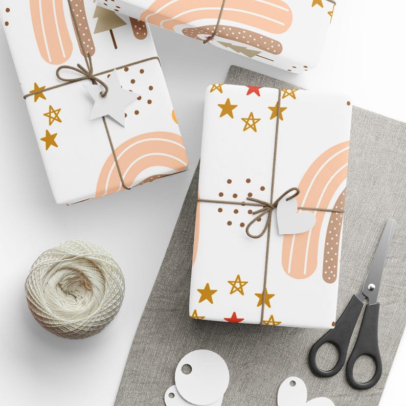 Boho Rainbow Christmas Tree Gift Wrap | Retro Holiday Paper - Etsy