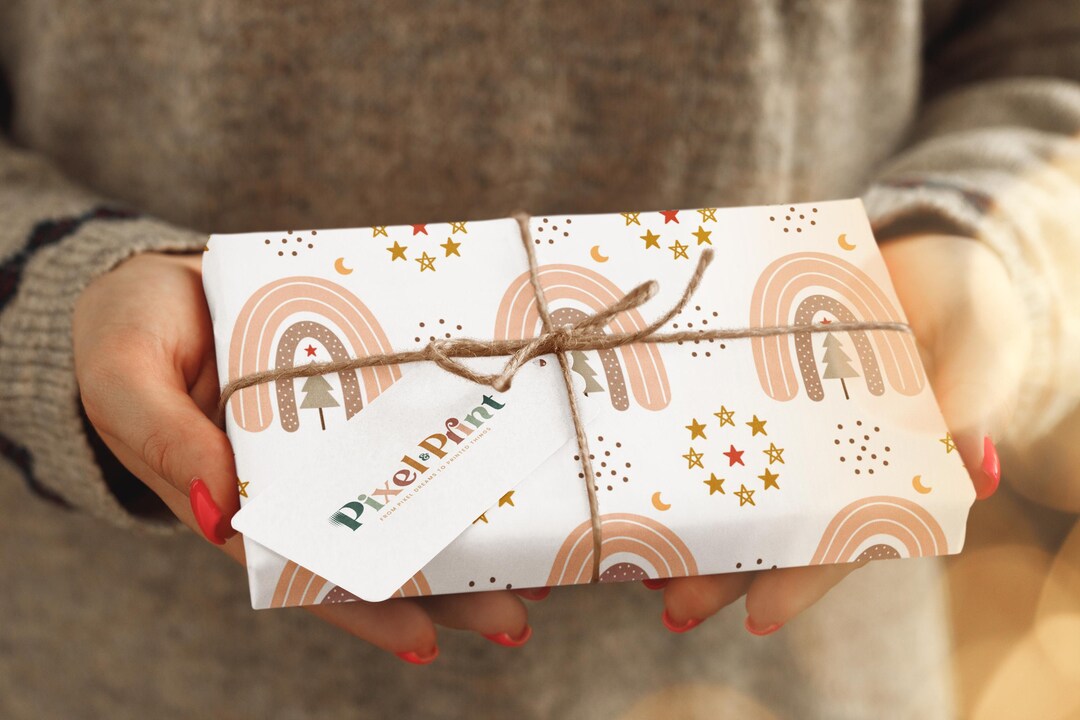 Boho Rainbow Christmas Tree Gift Wrap | Retro Holiday Paper - Etsy