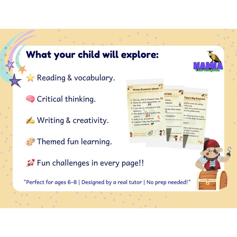 Pirate English Worksheet PDF for Grade 1–2 | Fun Activities for Kids ...